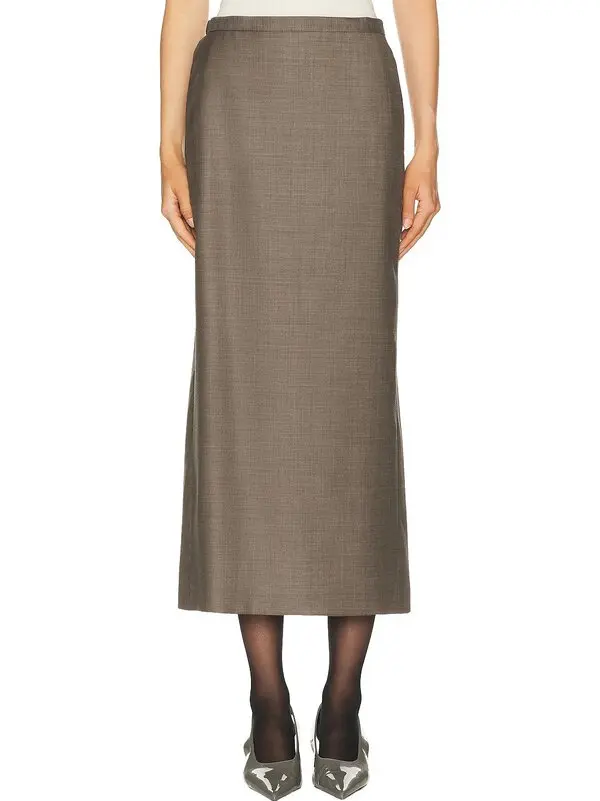 Loulou De Saison Cara Long Straight Skirt - Dark Brown Melange