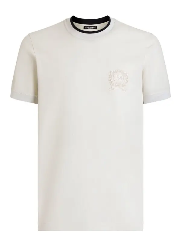 Dolce & Gabbana Technical Piqué T-shirt With Embroidery - White