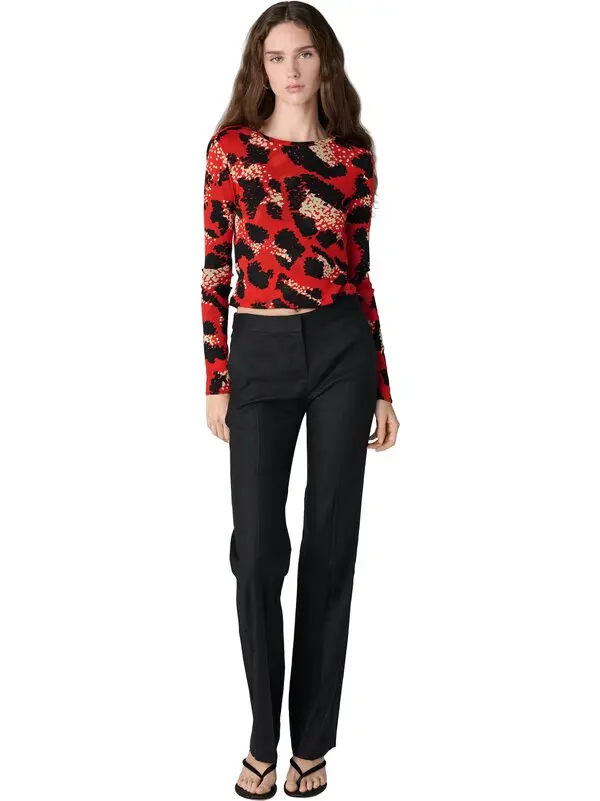 Diane Von Furstenberg Logan Reversible Top - Ship Lights Black And Giant Seurat Leopard Red