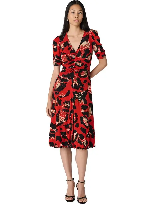 Diane Von Furstenberg Koren Reversible Dress - Ship Lights Black And Giant Seurat Leopard Red