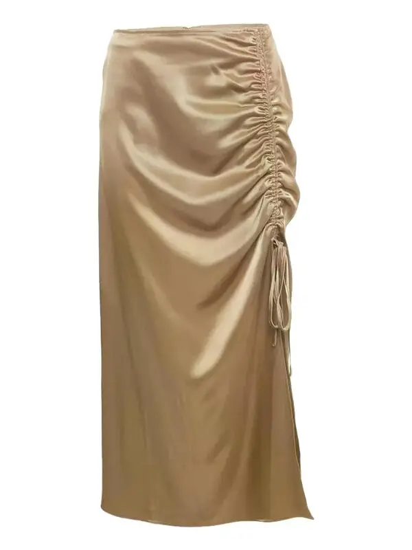 Polo Ralph Lauren Vintage Ruched Satin-finish Midi Skirt - Brown