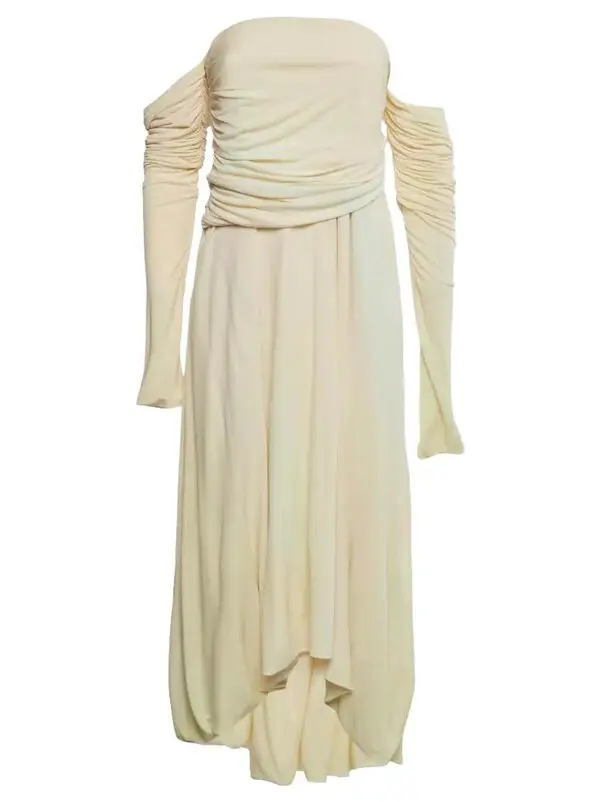 Khaite Ruched Long-sleeved Dress - Neutrals