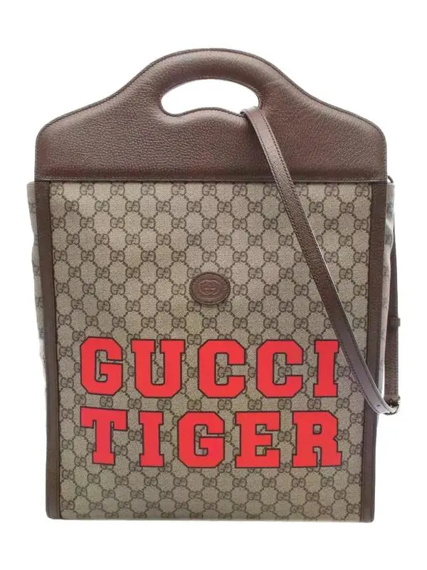 Gucci Gg Supreme Web Tiger Tote - Brown