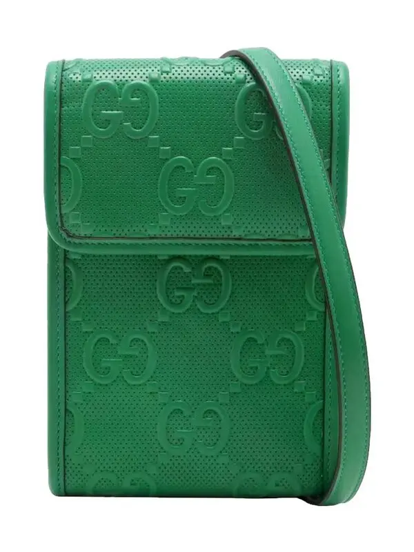 Gucci Gg Embossed Flap Crossbody Bag - Green