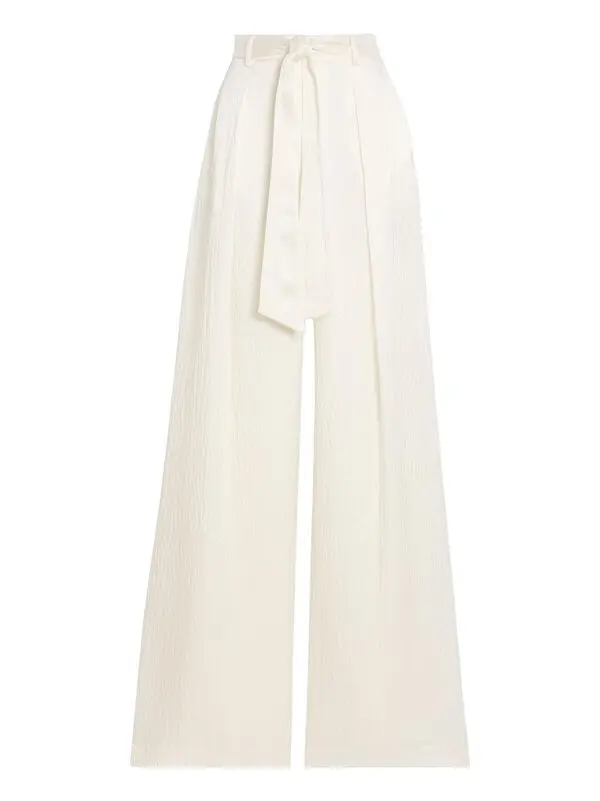 Gabriela Hearst Thomazia Belted Hammered-silk Pants - Ivory