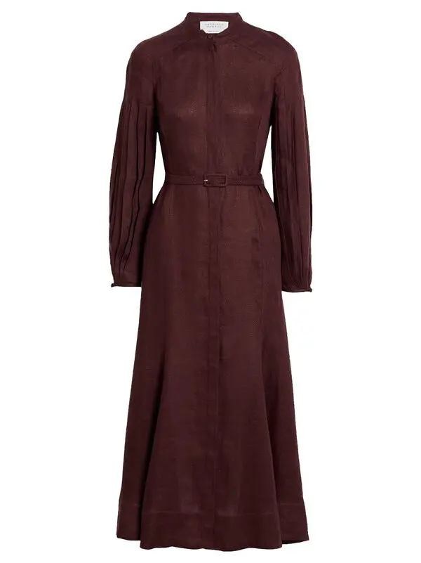 Gabriela Hearst Lydia Belted Linen Midi Dress - Burgundy