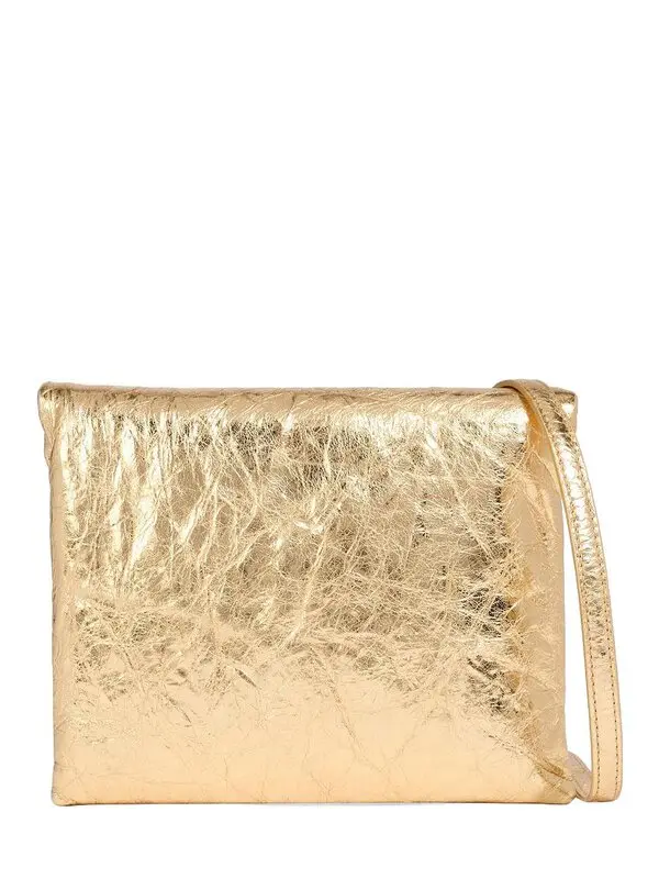 Marni Prisma Metallic Cracked-leather Shoulder Bag - Gold