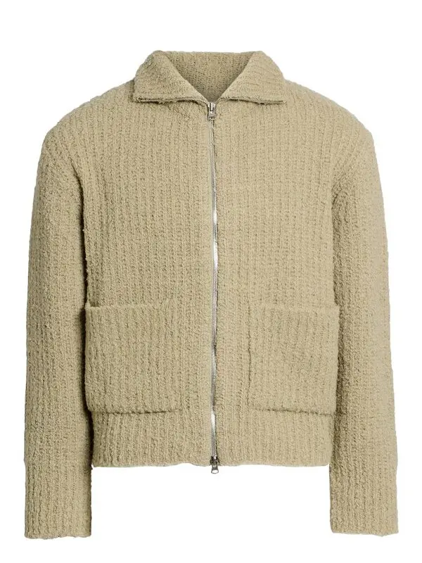 LE17SEPTEMBRE Ribbed Bouclé-knit Wool-blend Zip-up Sweater - Sage Green