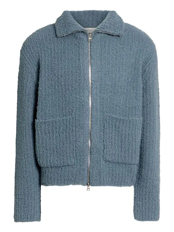 LE17SEPTEMBRE Ribbed Bouclé-knit Wool-blend Zip-up Sweater - Slate Blue