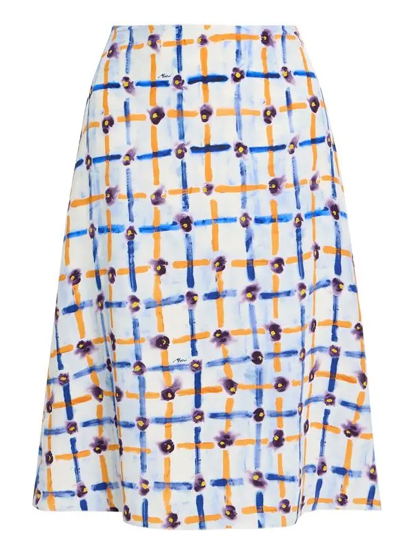 Marni Printed Silk Crepe De Chine Skirt - Blue