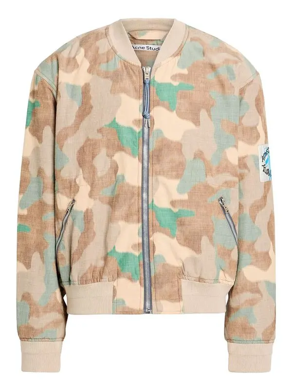 Acne Studios Camouflage Print Slub Cotton-blend Bomber Jacket - Pastel Orange