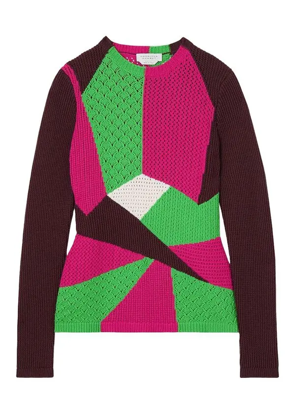 Gabriela Hearst Rourke Colorblock Pointelle-knit Cashmere Sweater - Chocolate