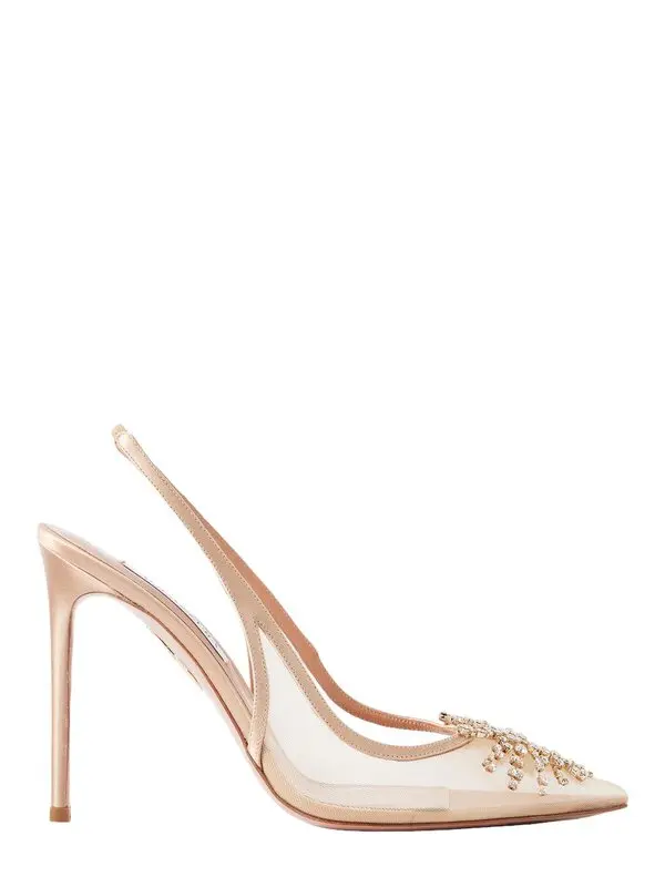 AQUAZZURA Firework 105 Crystal-embellished Mesh Pumps - Neutrals