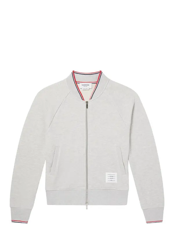 Thom Browne Logo-appliquéd Striped Cotton-piqué Bomber Jacket - Gray