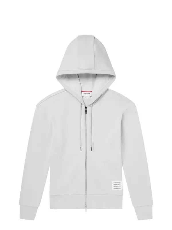 Thom Browne Striped Colour-block Cotton-jersey Zip-up Hoodie - Gray
