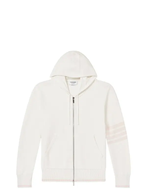 Thom Browne Striped Cotton Zip-up Hoodie - White