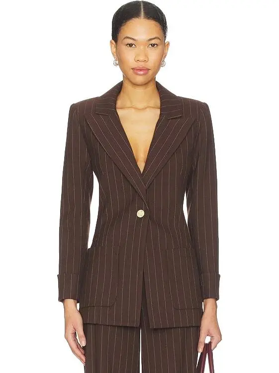 Alice + Olivia Burns Fitted Blazer - Dark Chocolate & Off White