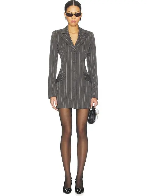 Fleur Du Mal Maxwell Blazer Dress - Dark Grey Pinstripe
