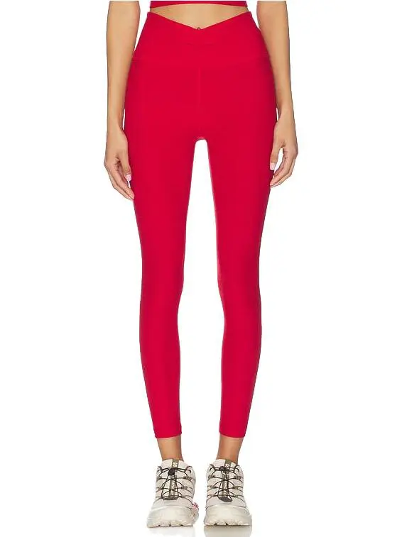 Beyond Yoga Spacedye Centered Midi Legging In Red - Holly Red Heather