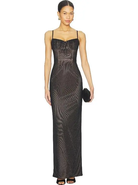 AREA Crystal Hotfix Gown - Black