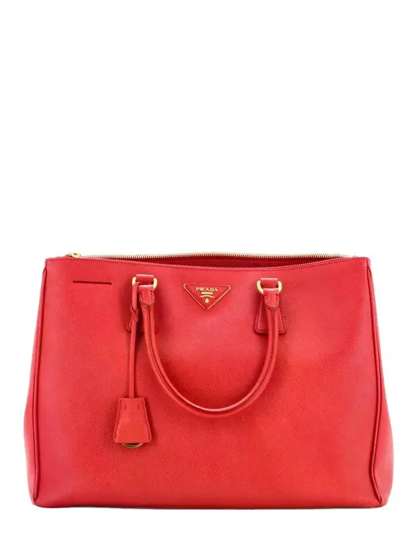 Prada Double Zip Lux Saffiano Leather Large Tote - Red