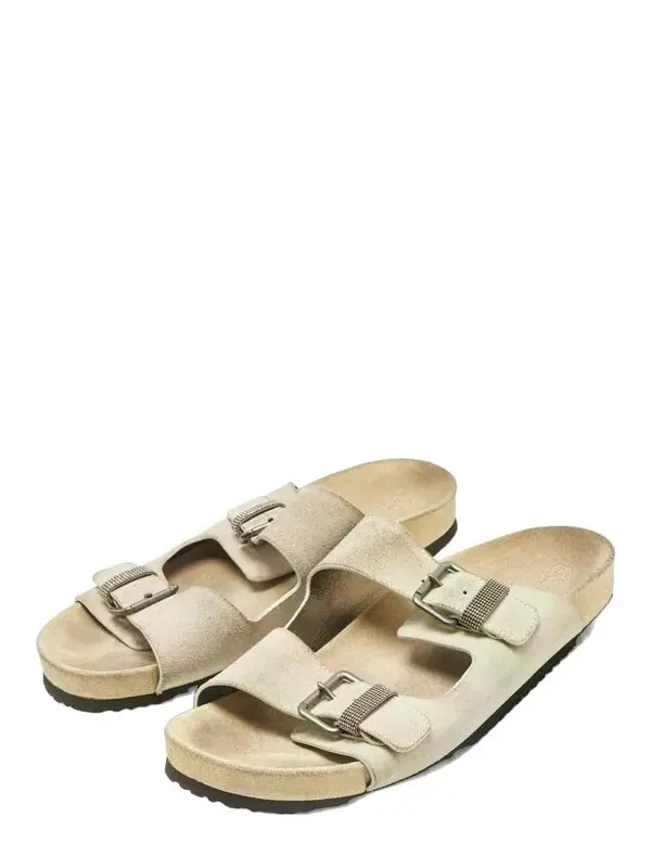 Brunello Cucinelli Suede Buckle Flat Sandals - Neutrals