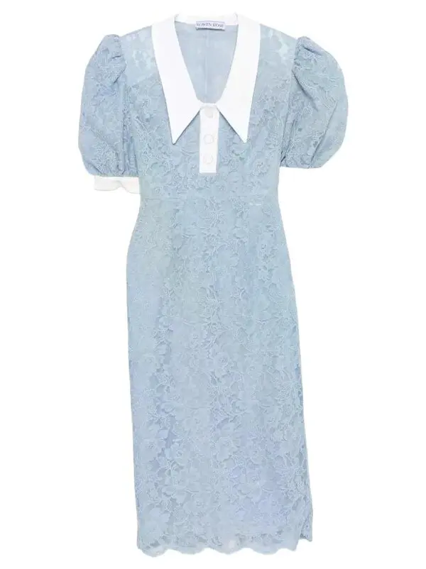 ROWEN ROSE Lace Midi Dress With Puff Sleeves - Blue