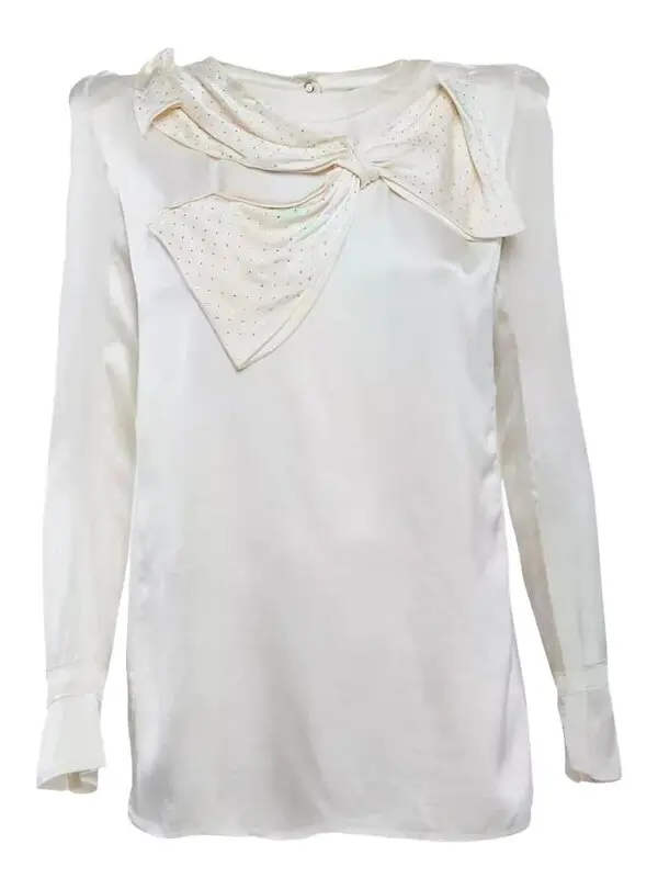 Balmain Satin Blouse With Bow Detail - Neutrals