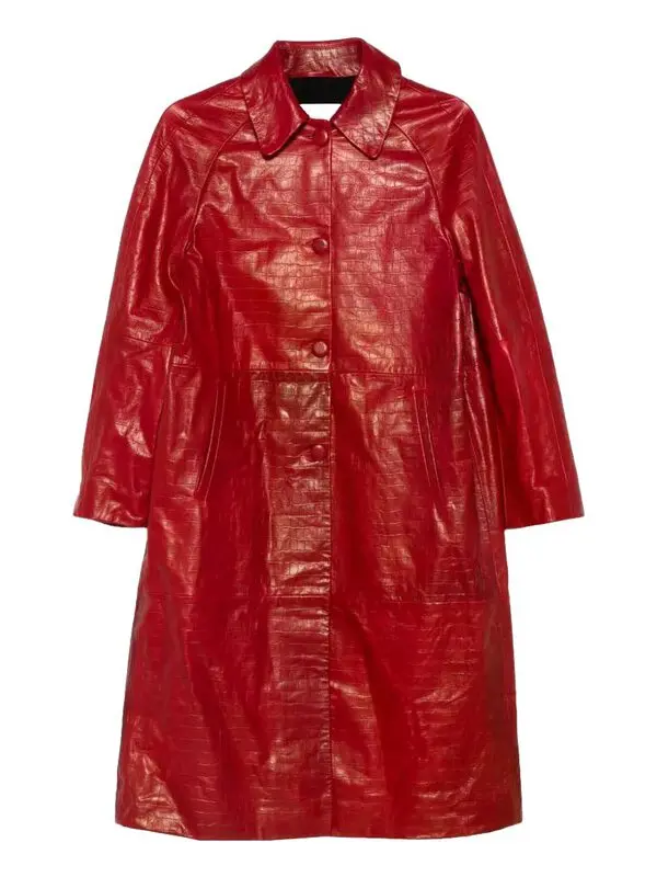 Nour Hammour Croco-embossed Leather Coat - Red