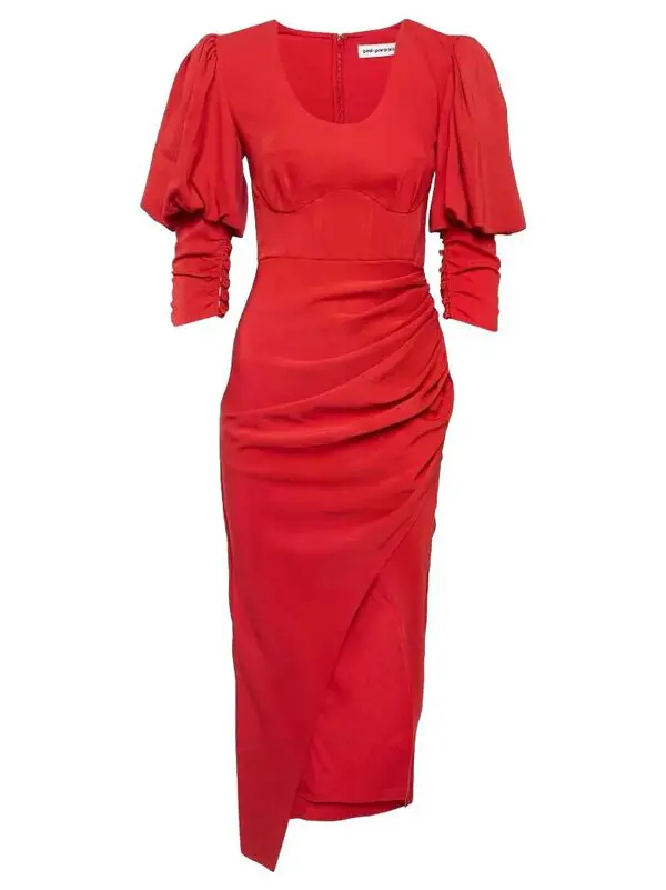 SELF-PORTRAIT Puff-sleeve Midi Dress - Red