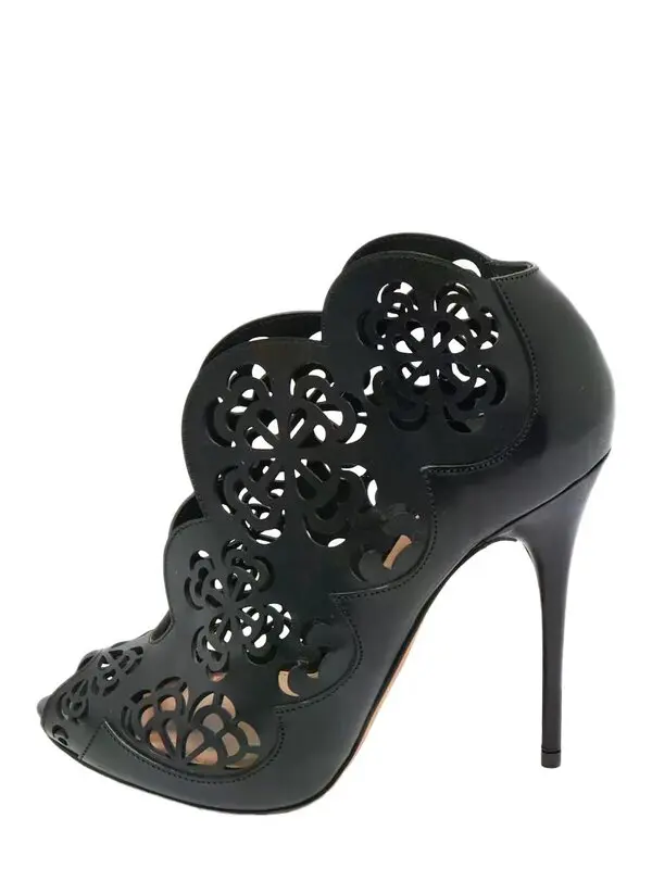 Alexander McQueen Floral-cut Peep-toe Boots - Black