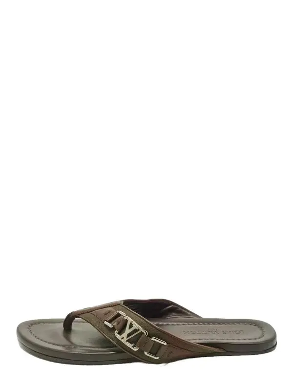 LOUIS VUITTON Leather Logo Flat Sandals - Brown
