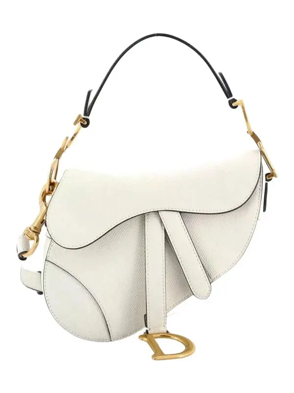 Dior Saddle Handbag With Strap Leather Mini Shoulder Bag - White