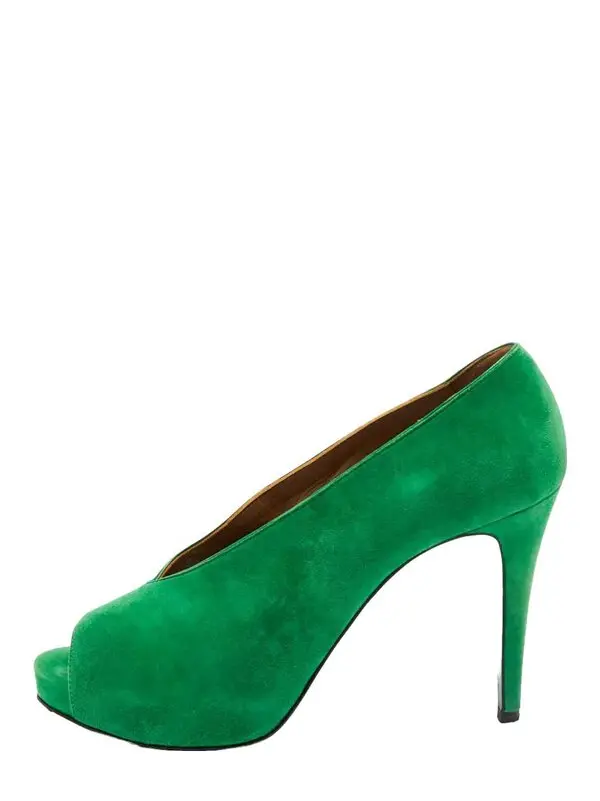 Hermès Bamboo Suede Peep-toe Pumps - Green