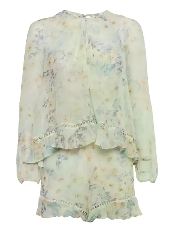 Zimmermann Silk Floral Playsuit - Neutrals