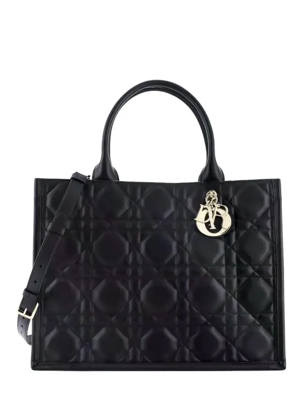 Dior Book With Strap Cannage Quilt Lambskin Medium Tote Bag - Black