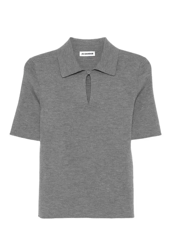 JIL SANDER Ribbed Superfine Wool Polo Top - Grey