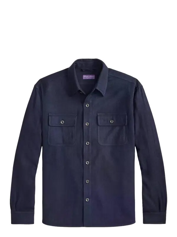 Ralph Lauren Purple Label Herringbone Buttoned Shirt - Blue