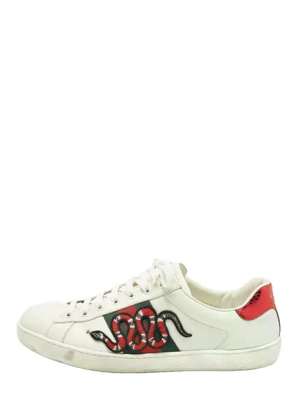 Gucci Leather Snake-embroidered Sneakers - White