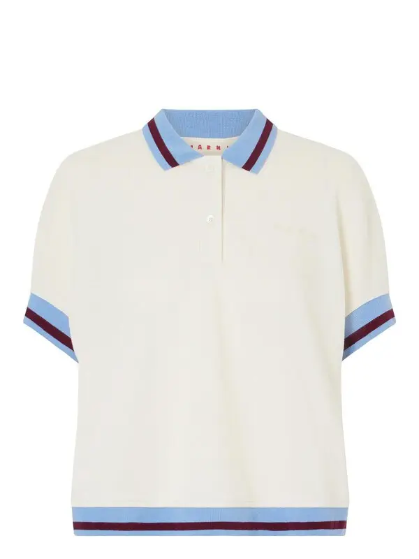 Marni Embroidered Striped Cotton-piqué Polo Shirt - Off-white