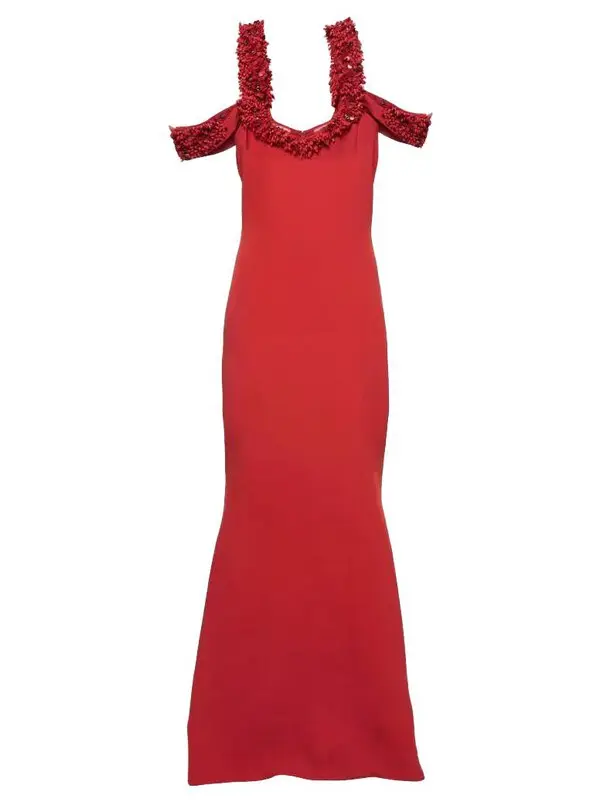 Badgley Mischka Embellished-shoulder Maxi Dress - Red