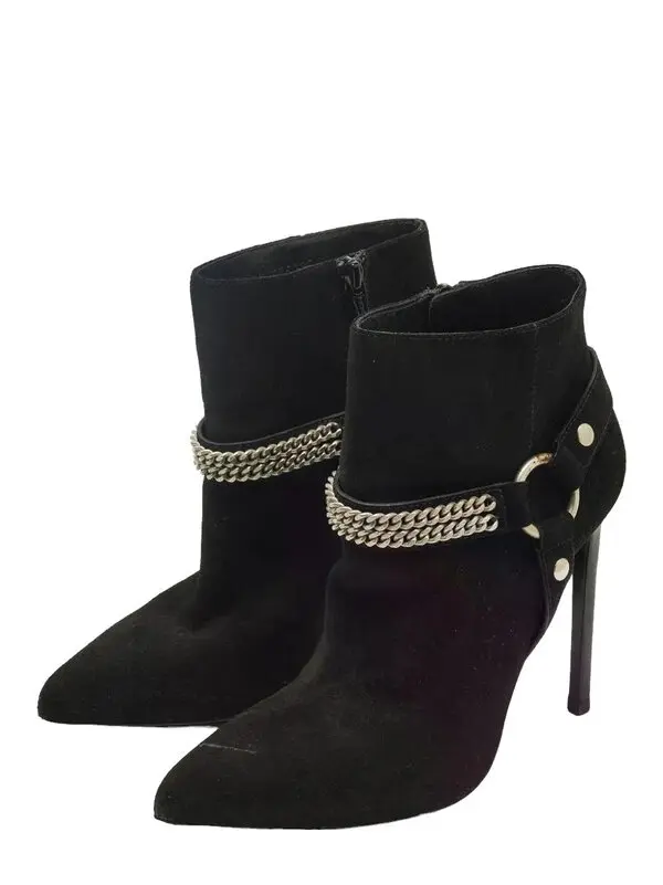 Saint Laurent Chain-embellished Suede Boots - Black