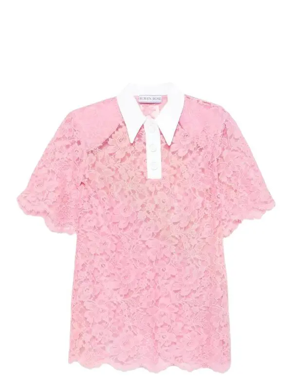 ROWEN ROSE Lace Polo Top - Pink