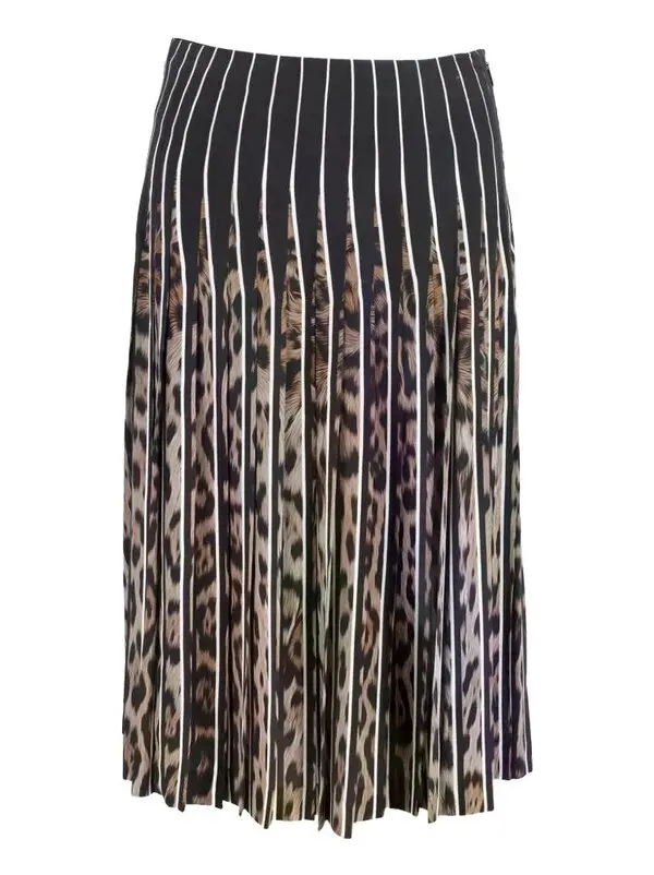Roberto Cavalli Pleated Animal-print Skirt - Black