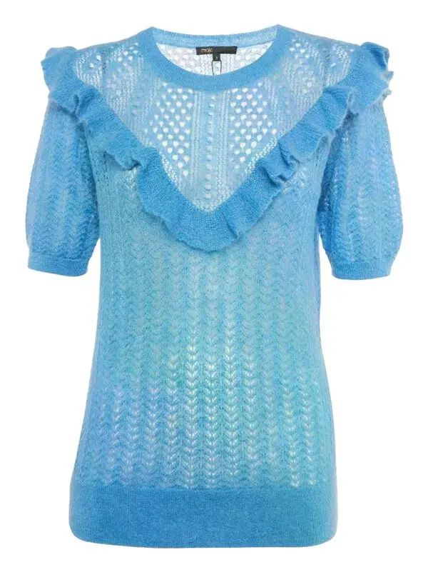 Maje Ruffle Knit Top - Blue
