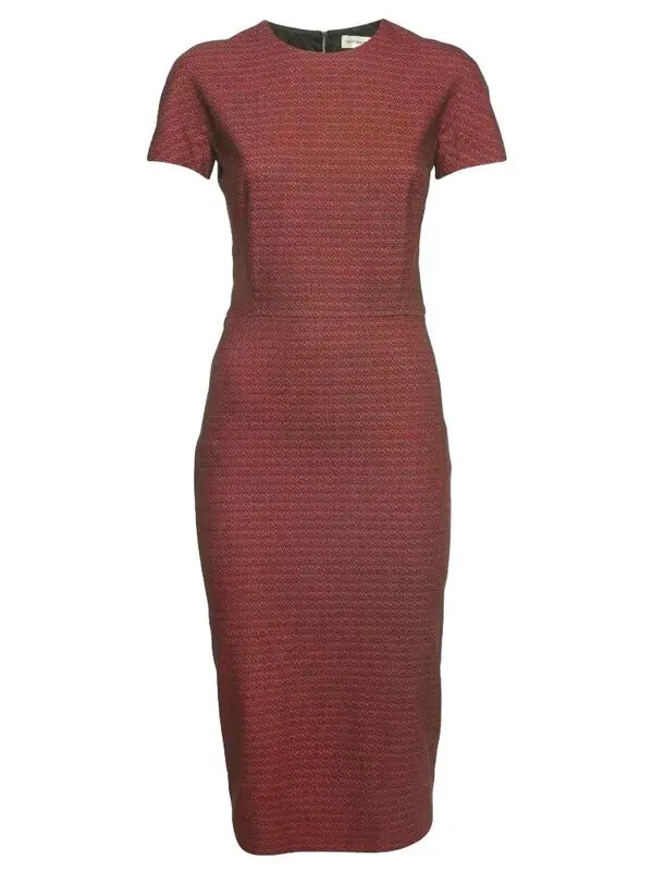 Victoria Beckham Jacquard Sheath Midi Dress - Red