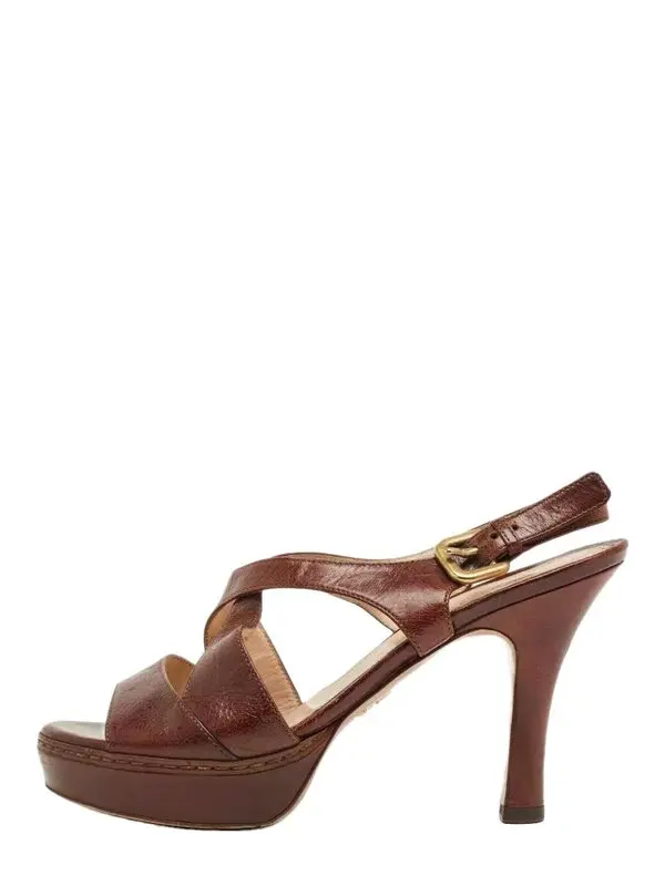 Prada Leather Platform Sandals - Brown