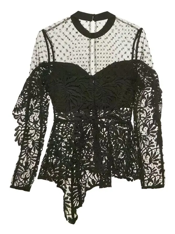 SELF-PORTRAIT Lace Tulle Blouse - Black