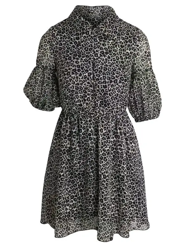 Pinko Puff-sleeve Animal-print Dress - Neutrals