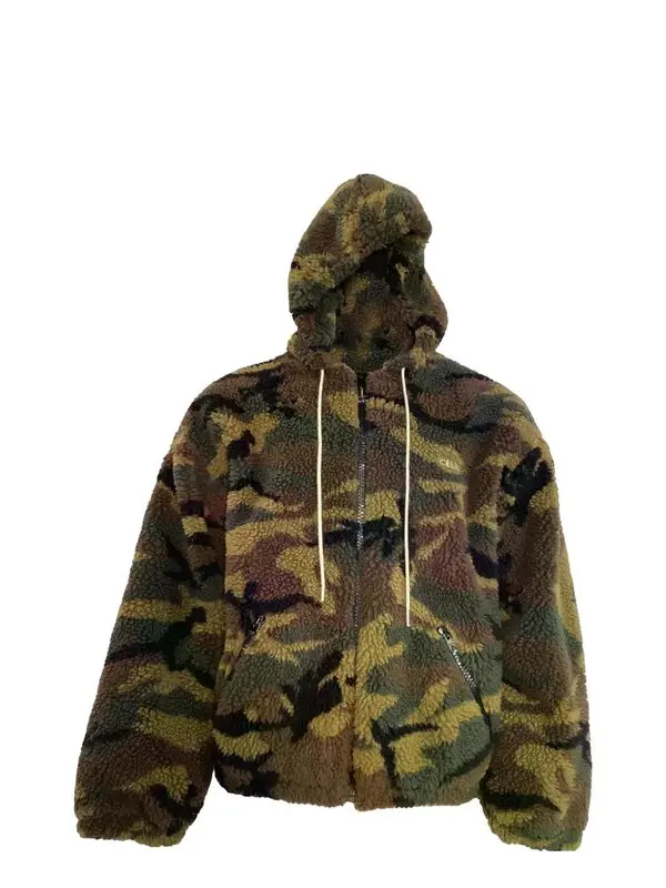 Celine Camouflage-print Zip-up Fleece Hoodie - Brown